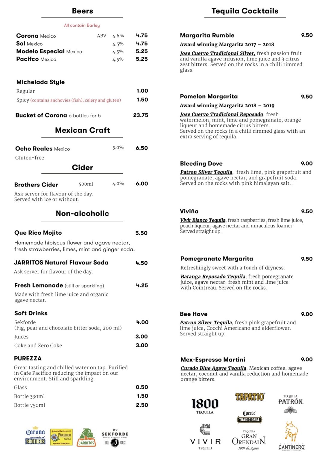 Mexican Restaurant Menus | Café Pacifico | Covent Garden