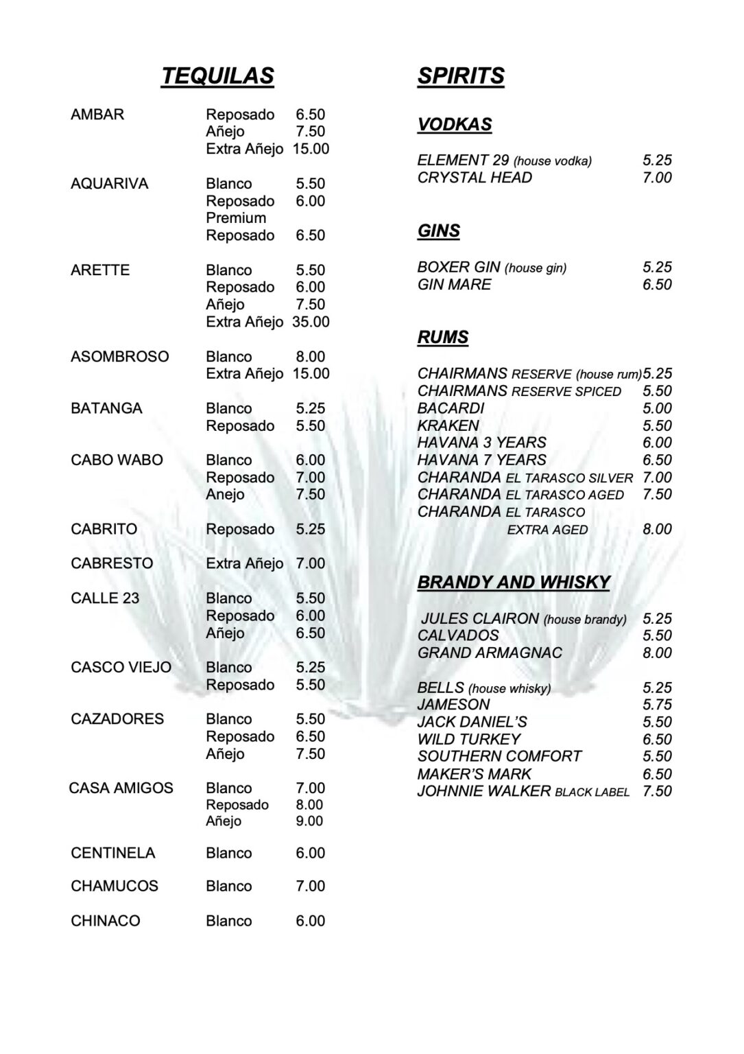 Mexican Restaurant Menus | Café Pacifico | Covent Garden