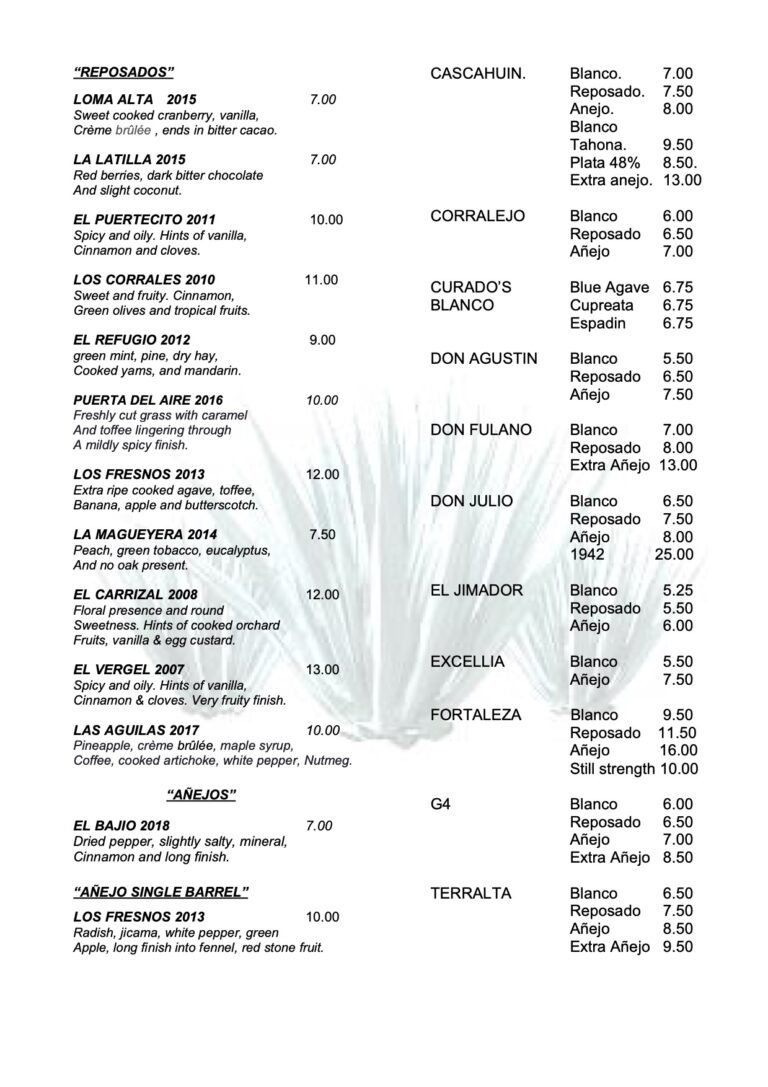 Mexican Restaurant Menus | Café Pacifico | Covent Garden