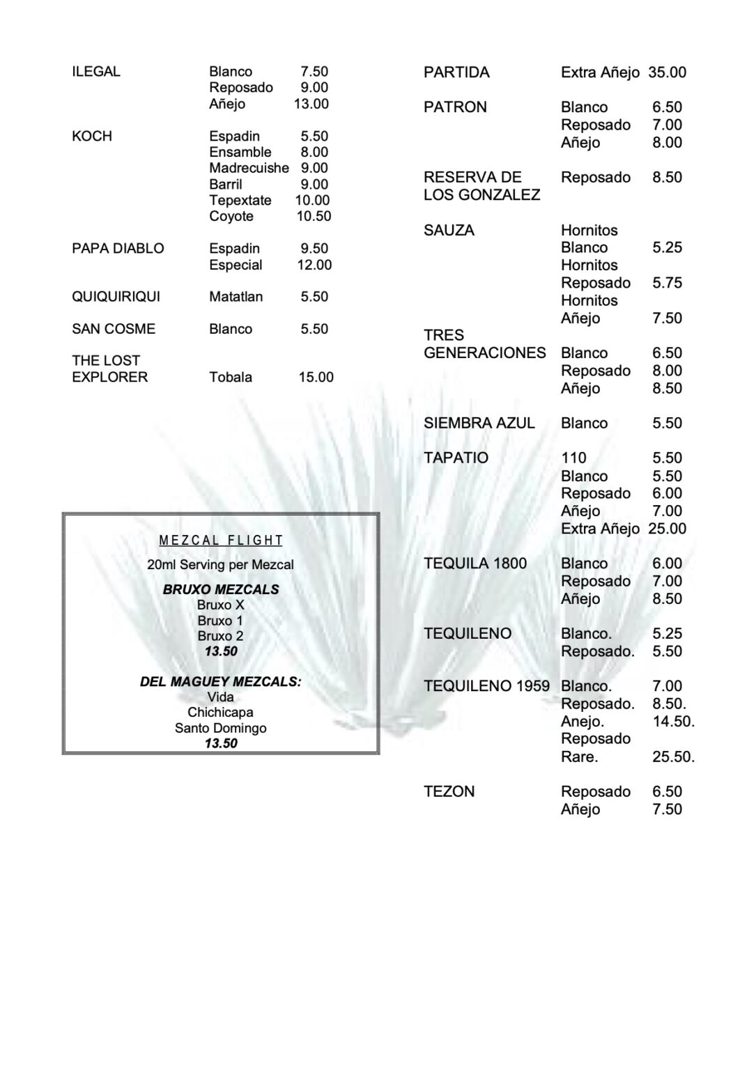 Mexican Restaurant Menus | Café Pacifico | Covent Garden