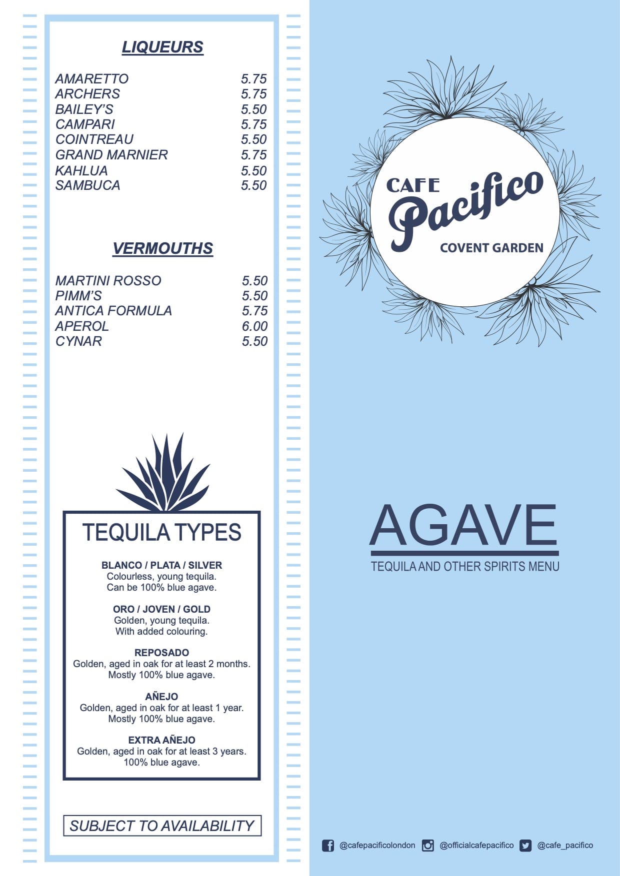 Mexican Restaurant Menus | Café Pacifico | Covent Garden