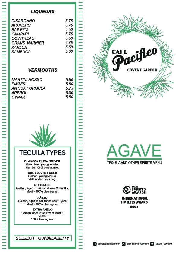 Mexican Restaurant Menus | Café Pacifico | Covent Garden