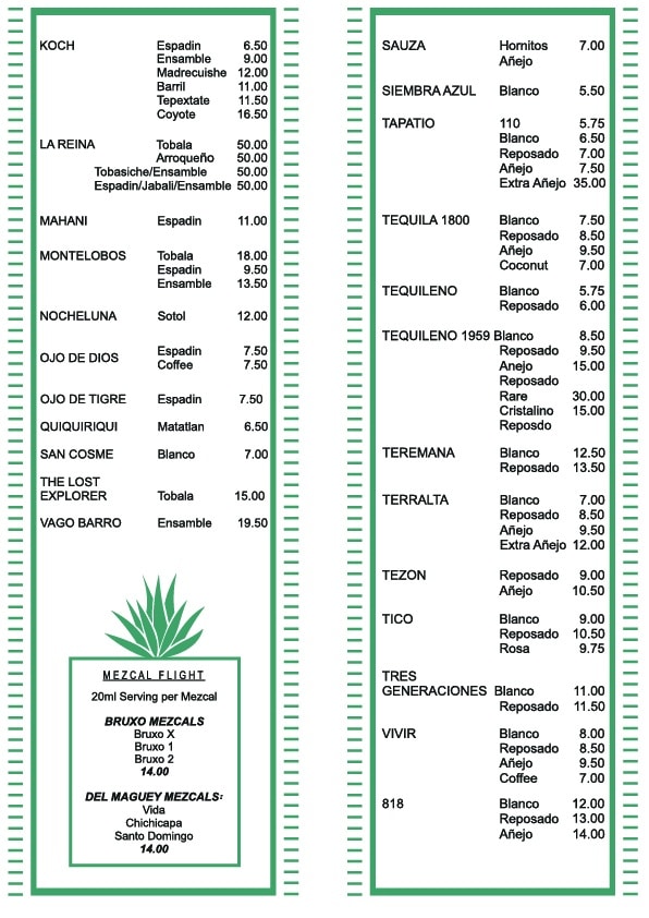 Mexican Restaurant Menus | Café Pacifico | Covent Garden